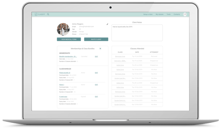 Client Profiles and History - ClassFit